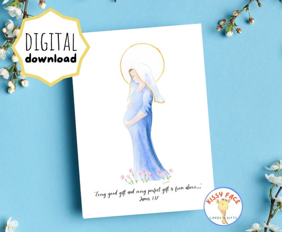 Catholic Baby Shower Card Pregnant Virgin Mary New Baby | Etsy