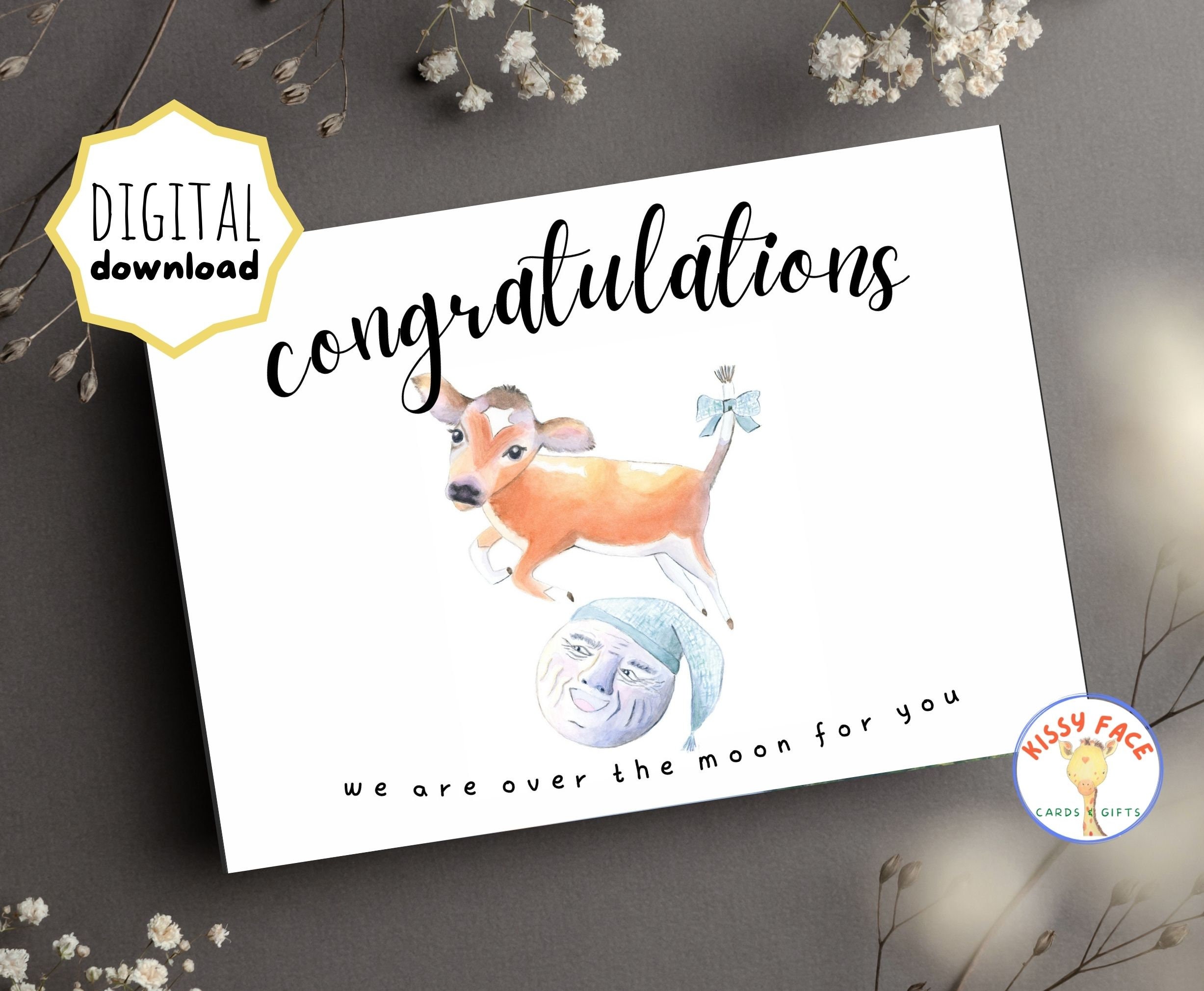 Printable Baby Shower Card, Congratulations, Cow Jumped Over the Moon ...