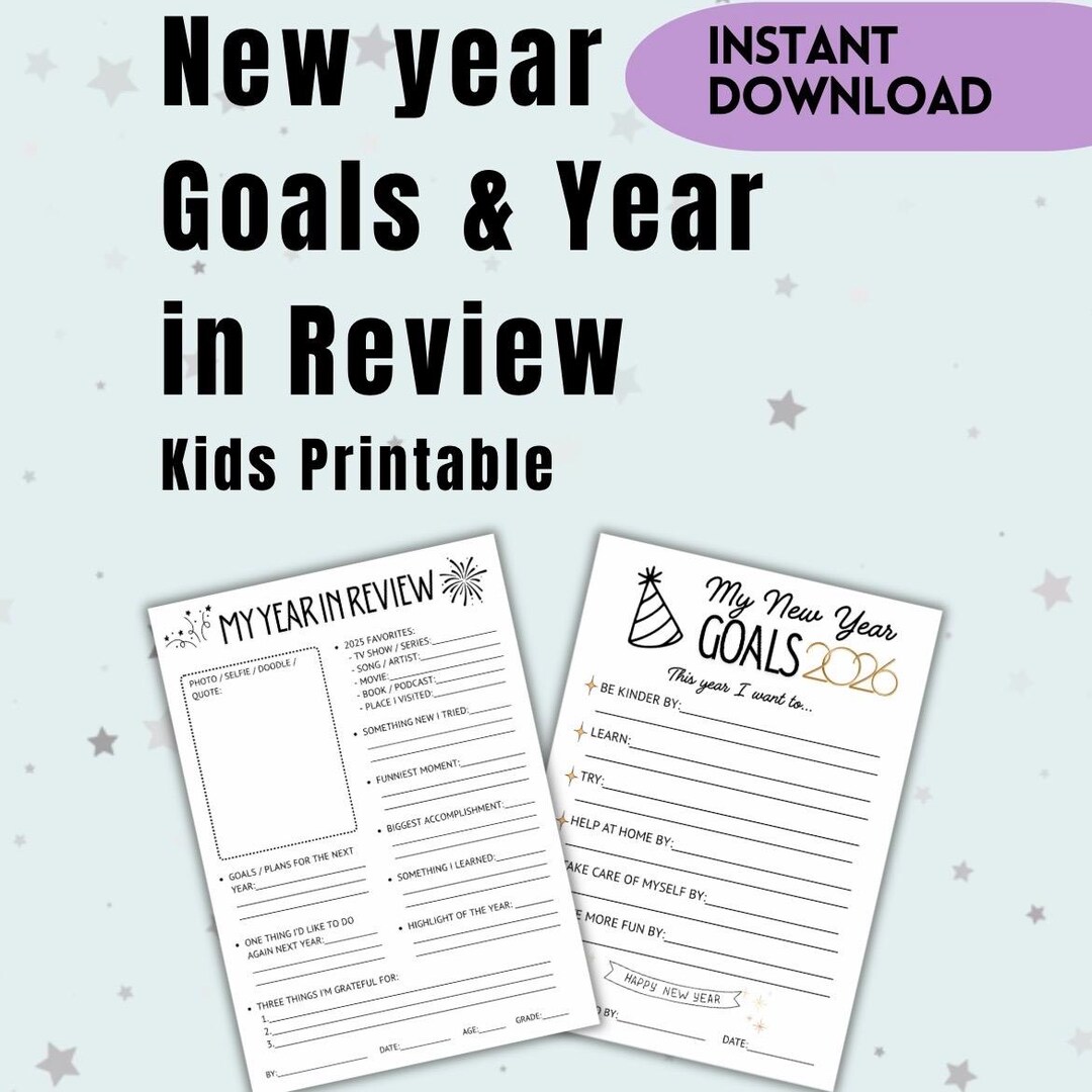 New Year Goals & Year in Review Kids Printable | 2025 Reflection ...