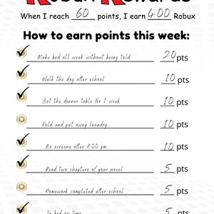 Robux Rewards Chart Printable | Roblox Chore Chart for Kids | Points ...