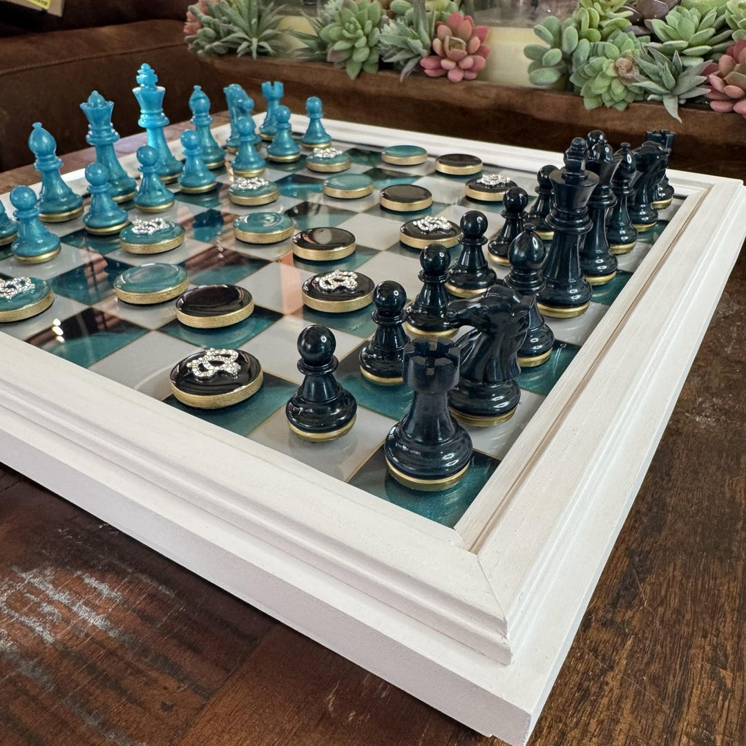 Handmade Resin Chess Set | Ocean-inspired Chessboard With Gold Accents ...