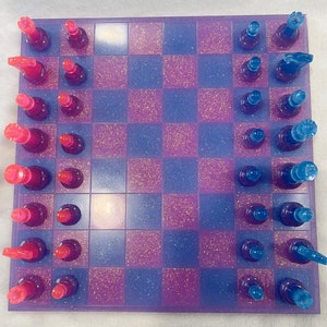 CHESS SET Bubble Gum Glow-in-the-dark Resin Handmade Chess Set Optional ...