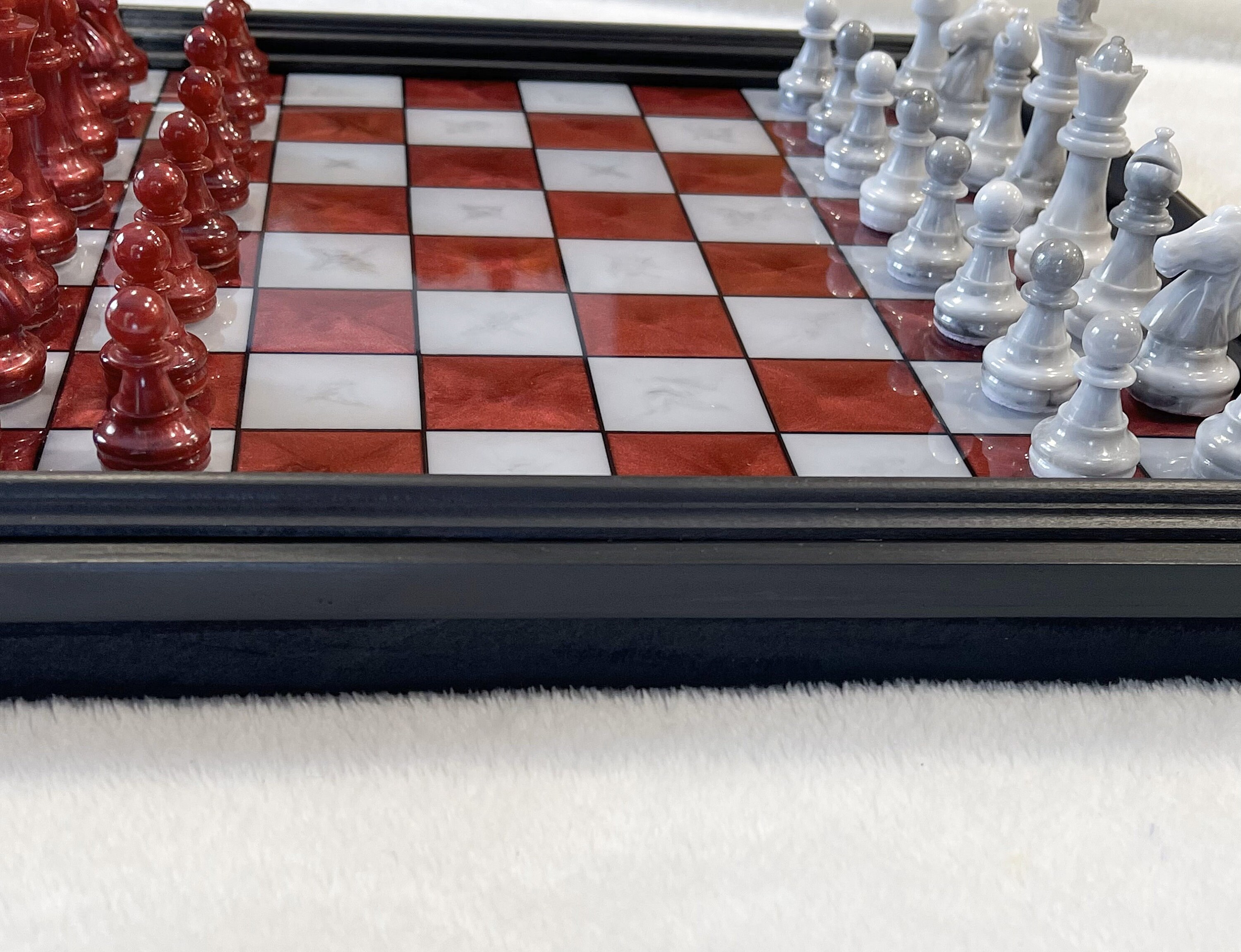 CRIMSON Tabletop Chess Set Burgundy and White handmade Chess Set Resin ...