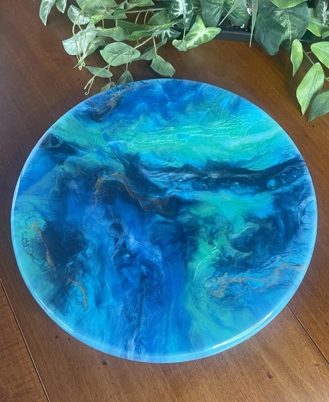 Lazy Susan Resin Turntable | Spirit of the Sea | Blue, Green & Gold ...