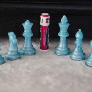 Handmade Resin Chess Set | Deep Blue & Ice Pearl Chessboard | Optional ...