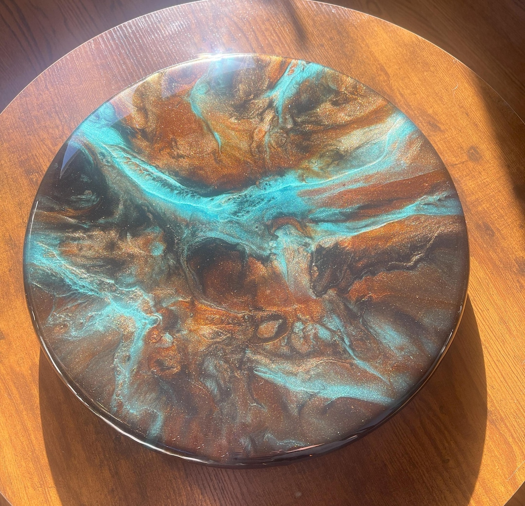 Lazy Susan Resin Turntable | Evolution | Copper, Brown & Turquoise ...