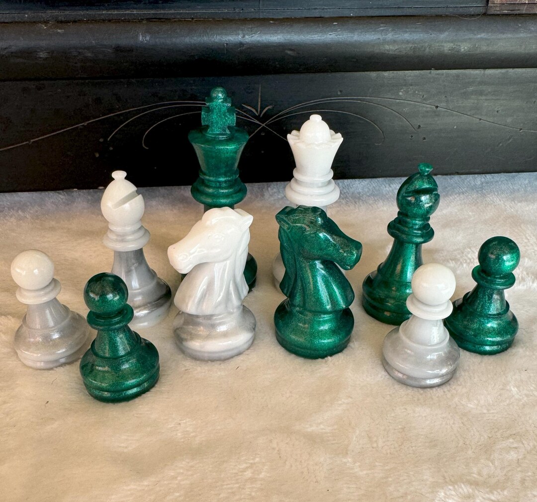 Handmade Resin Chess Pieces | Emerald Envy | Full Set of Chessmen Only ...