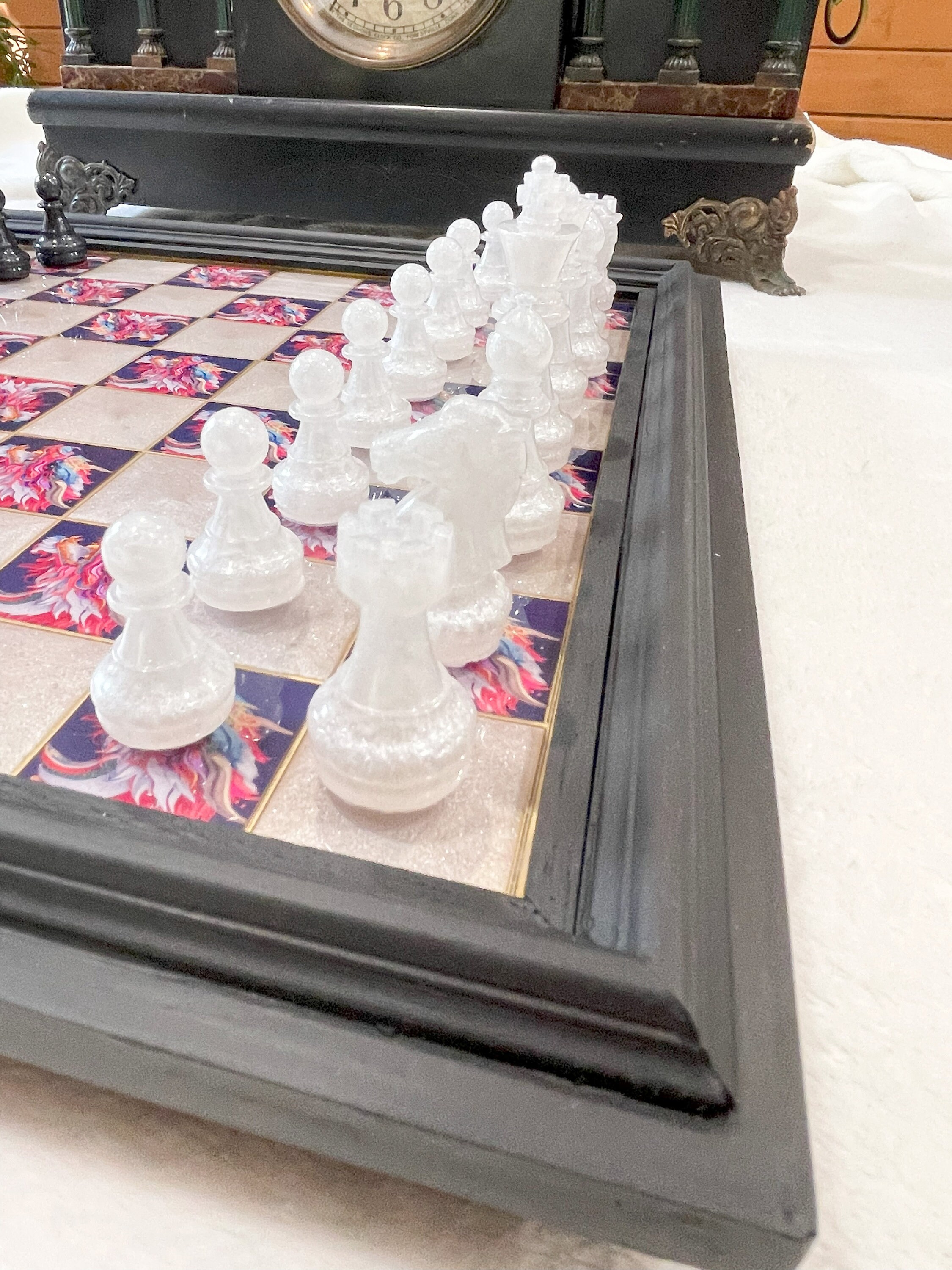 CHESS SET Chinese Dragon Wood Tabletop Resin Handmade Chess Set 14in X ...