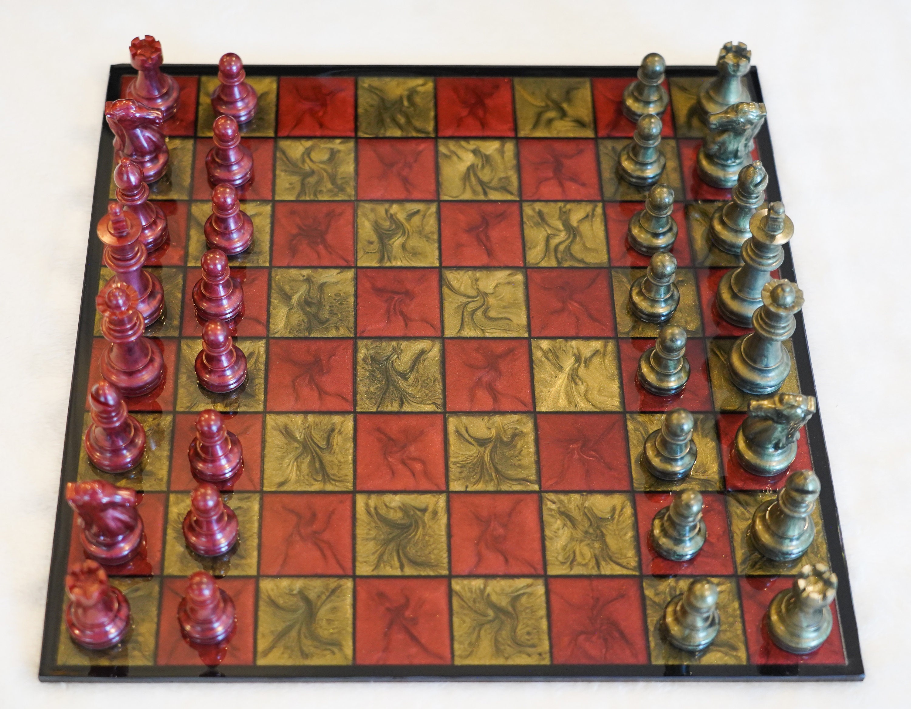 CHESS SET Midieval Jade and Rust Red Resin Handmade Chess Set Includes ...
