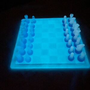 CHESS SET Bubble Gum Glow-in-the-dark Resin Handmade Chess Set Optional Tabletop Base Free ...