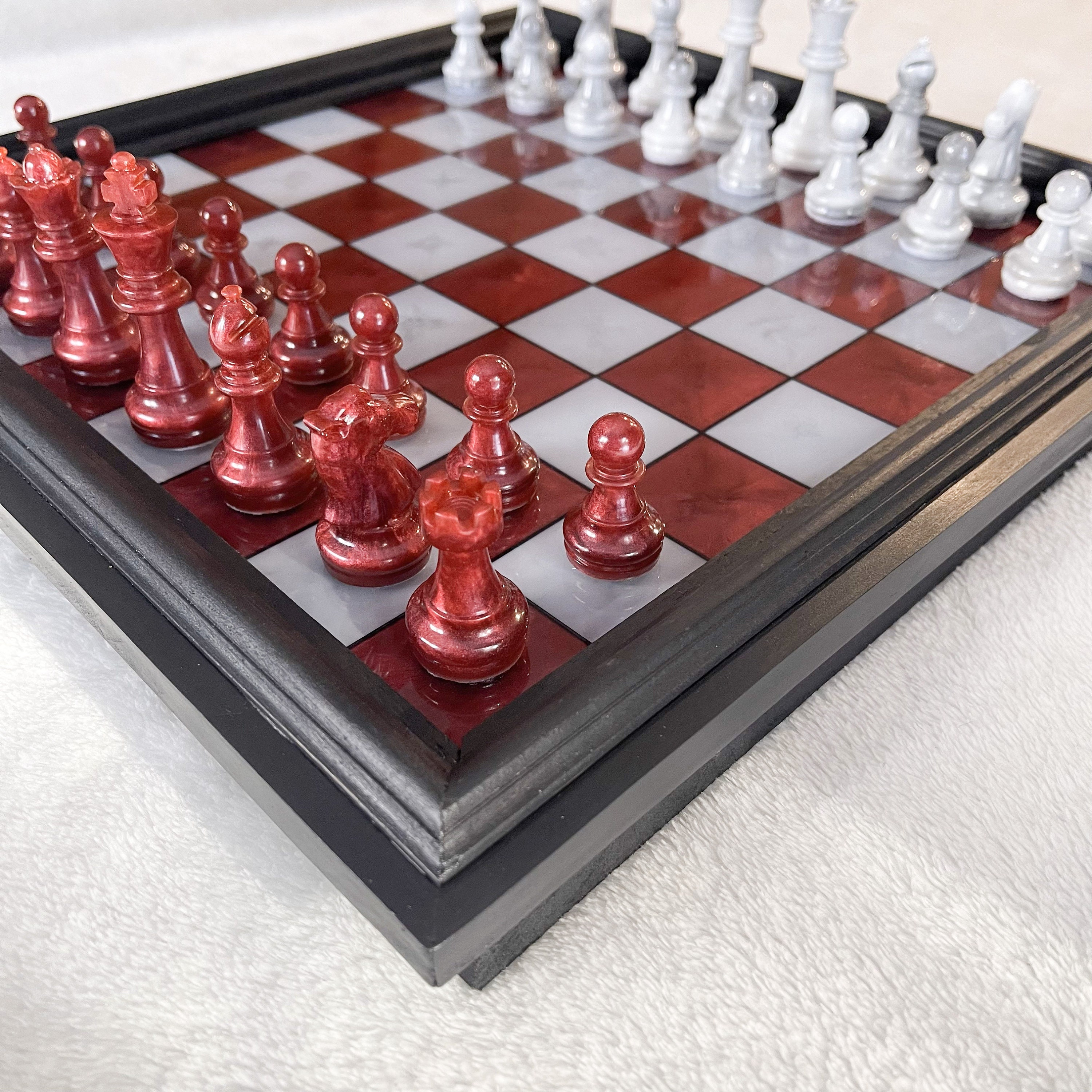 CRIMSON Tabletop Chess Set Burgundy and White handmade Chess Set Resin ...
