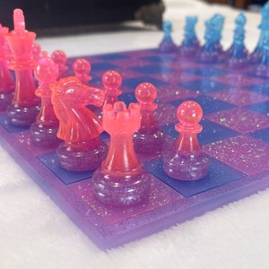 CHESS SET Bubble Gum Glow-in-the-dark Resin Handmade Chess Set Optional ...