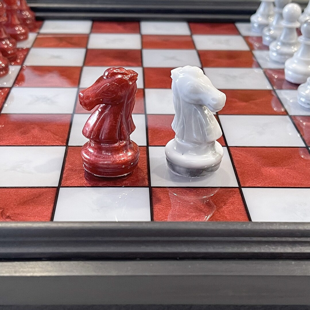CRIMSON Tabletop Chess Set Burgundy and White handmade Chess Set Resin ...