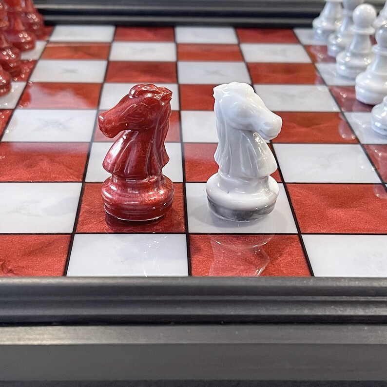 CRIMSON Tabletop Chess Set Burgundy and White handmade Chess Set Resin ...