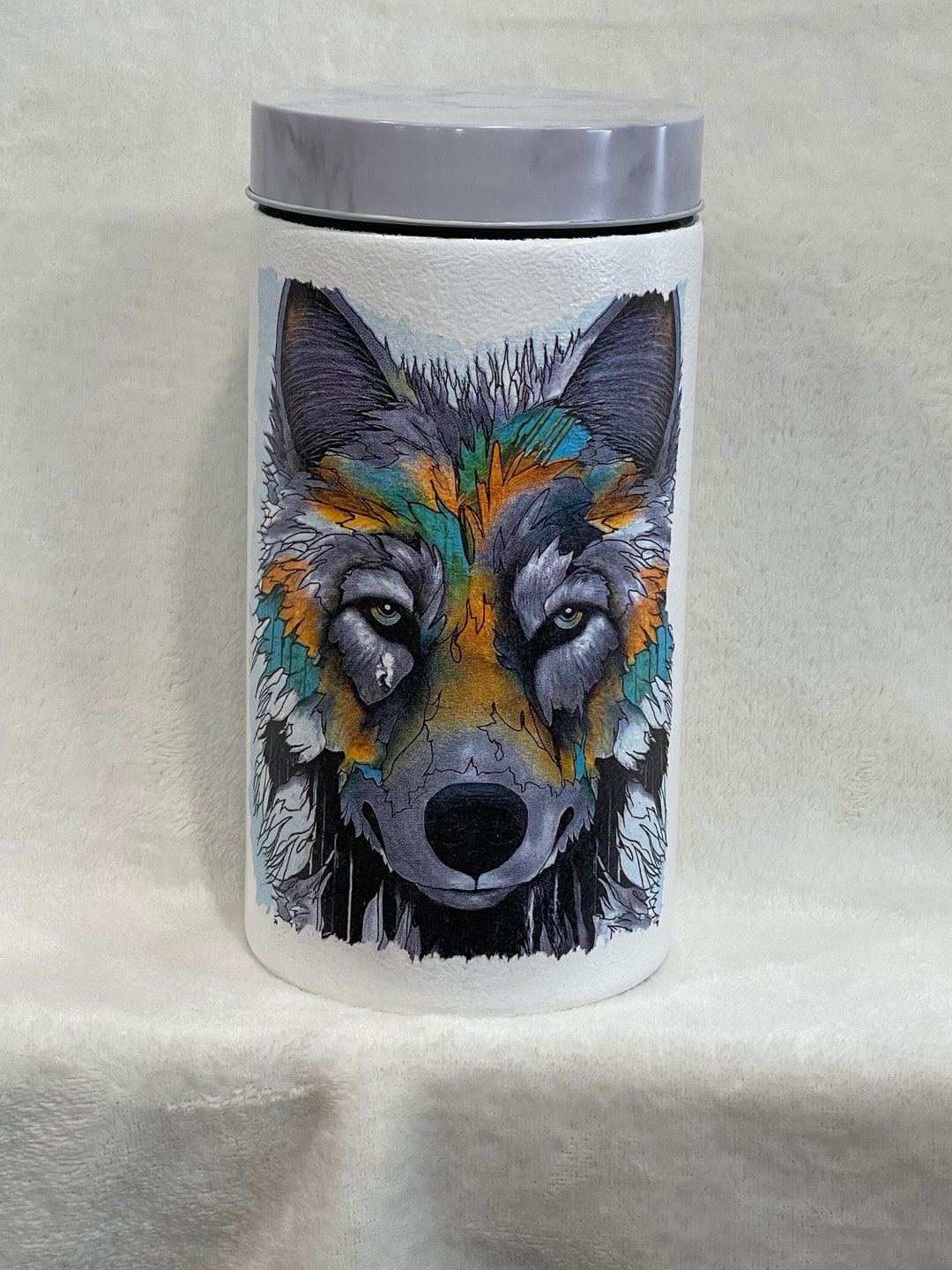 Native Wolf Glass Canister Decoupage Design Rustic Decor Cabin Decor ...