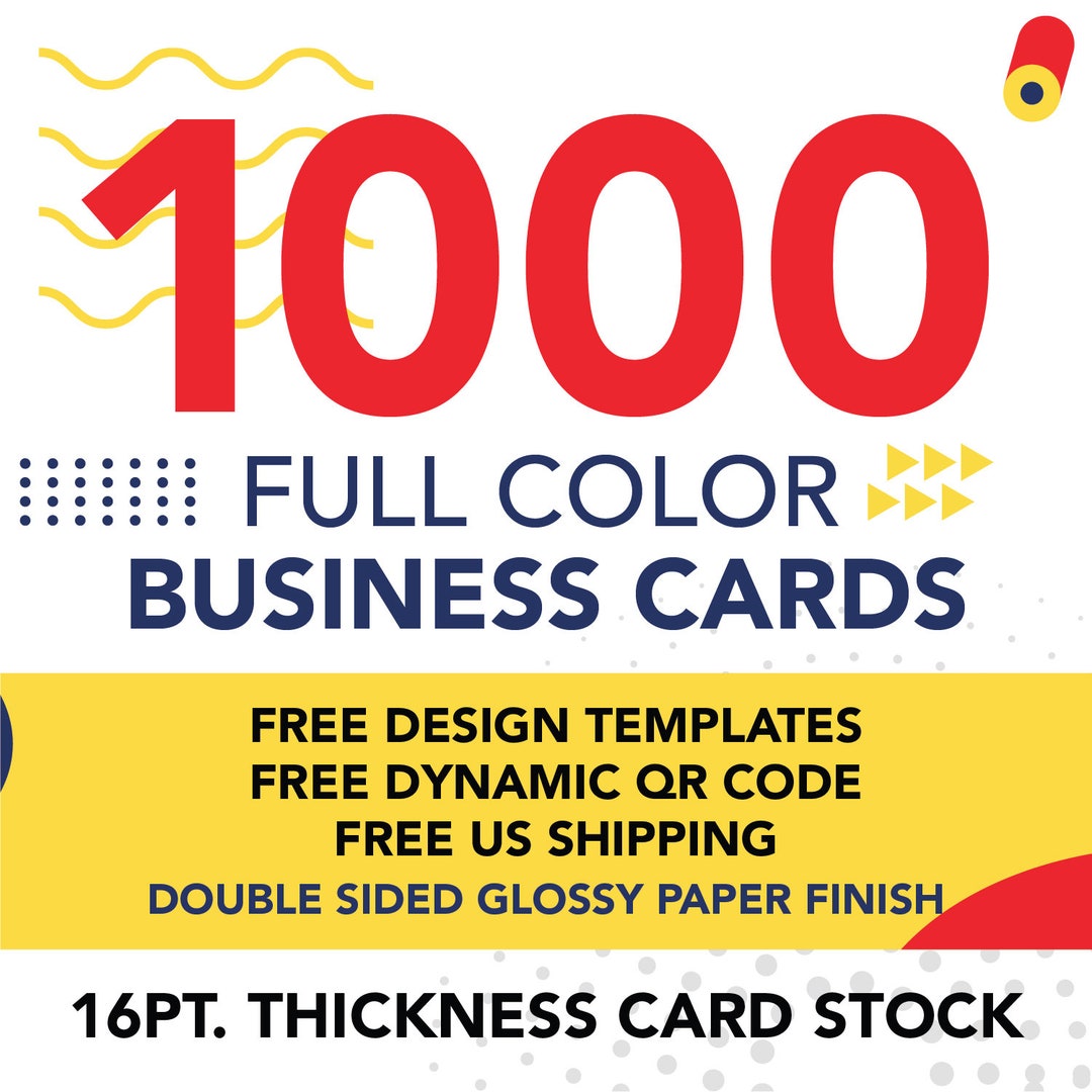 1000 Full Color Business Cards W/ Free Designs & Free QR Code - 16pt ...