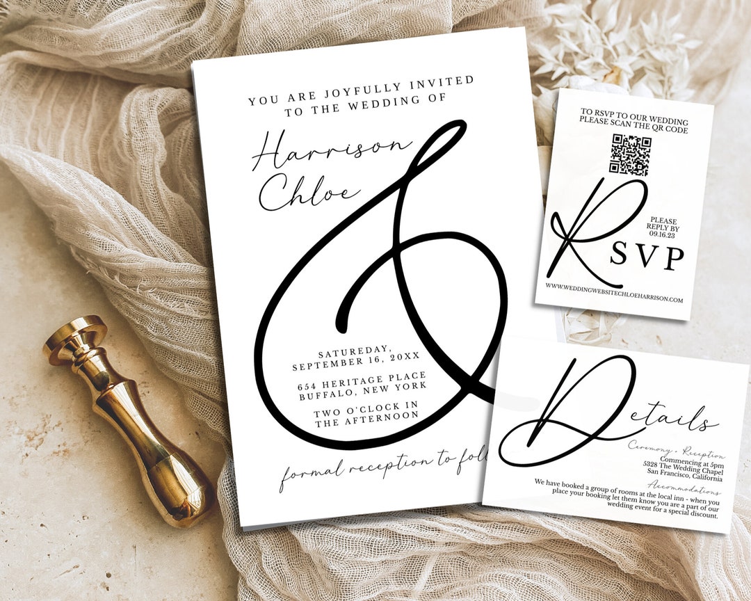 Modern Wedding Invitations With Rsvp and Detail Card Downloadable ...