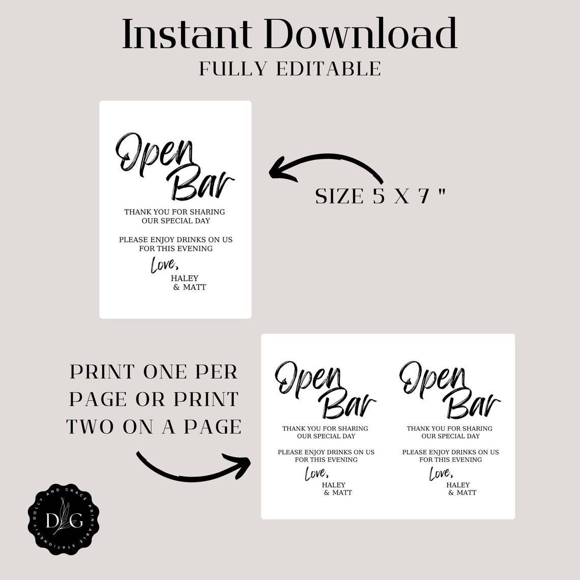 Modern Open Bar Sign Funny Open Bar Sign Modern Minimalist Wedding ...
