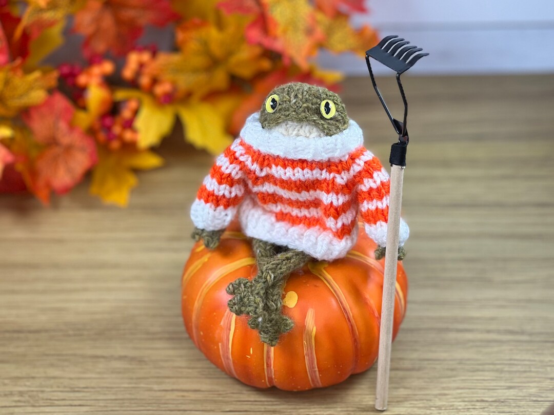 Knitted Pocket Frog, 4.5 Inches, Thanksgiving, Halloween Decor, Cute ...