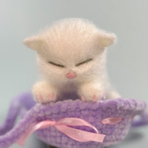 Knitted Sleeping Kitten With the Bed, 6 Inches, Pocket Kitty, Handmade ...