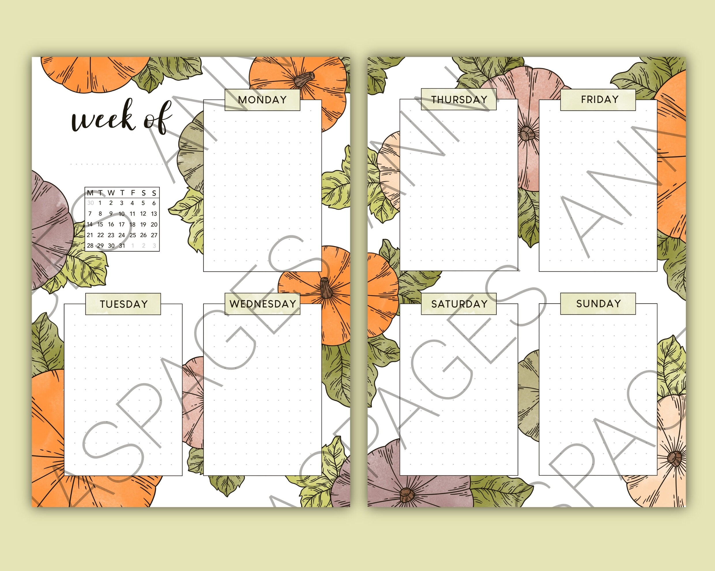 12 Page October 2024 Dot Journal Planner Kit Pumpkin Theme Calendar ...