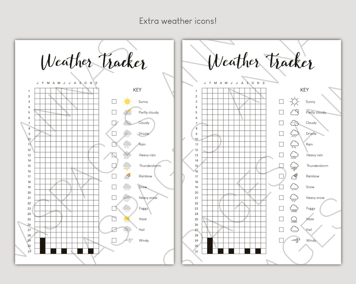 Yearly Weather Tracker | Dot Journal | Color & Colorless, Multiple ...