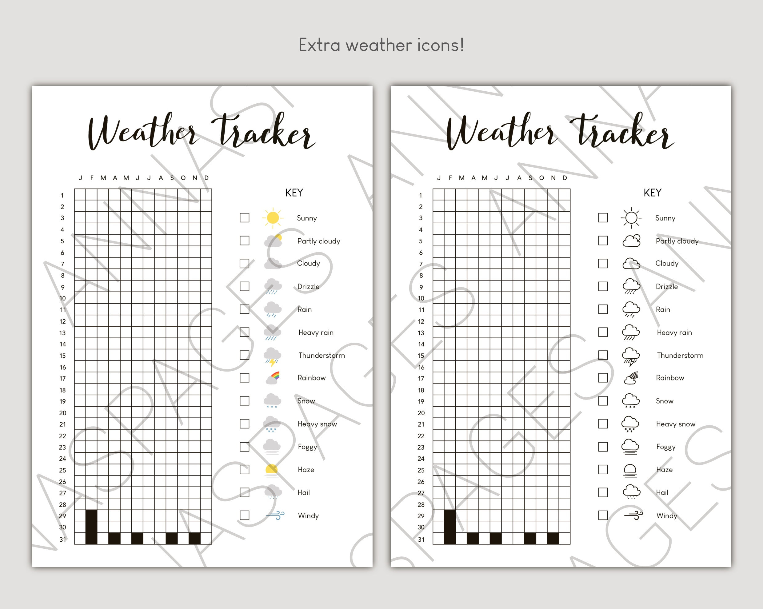 Yearly Weather Tracker | Dot Journal | Color & Colorless, Multiple ...