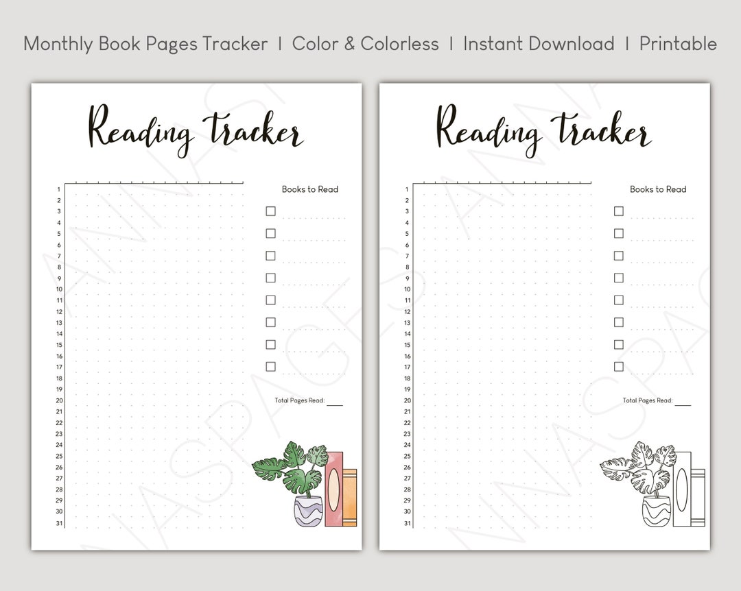 Monthly Book Pages Tracker, Reading Tracker | Dot Journal | Color ...
