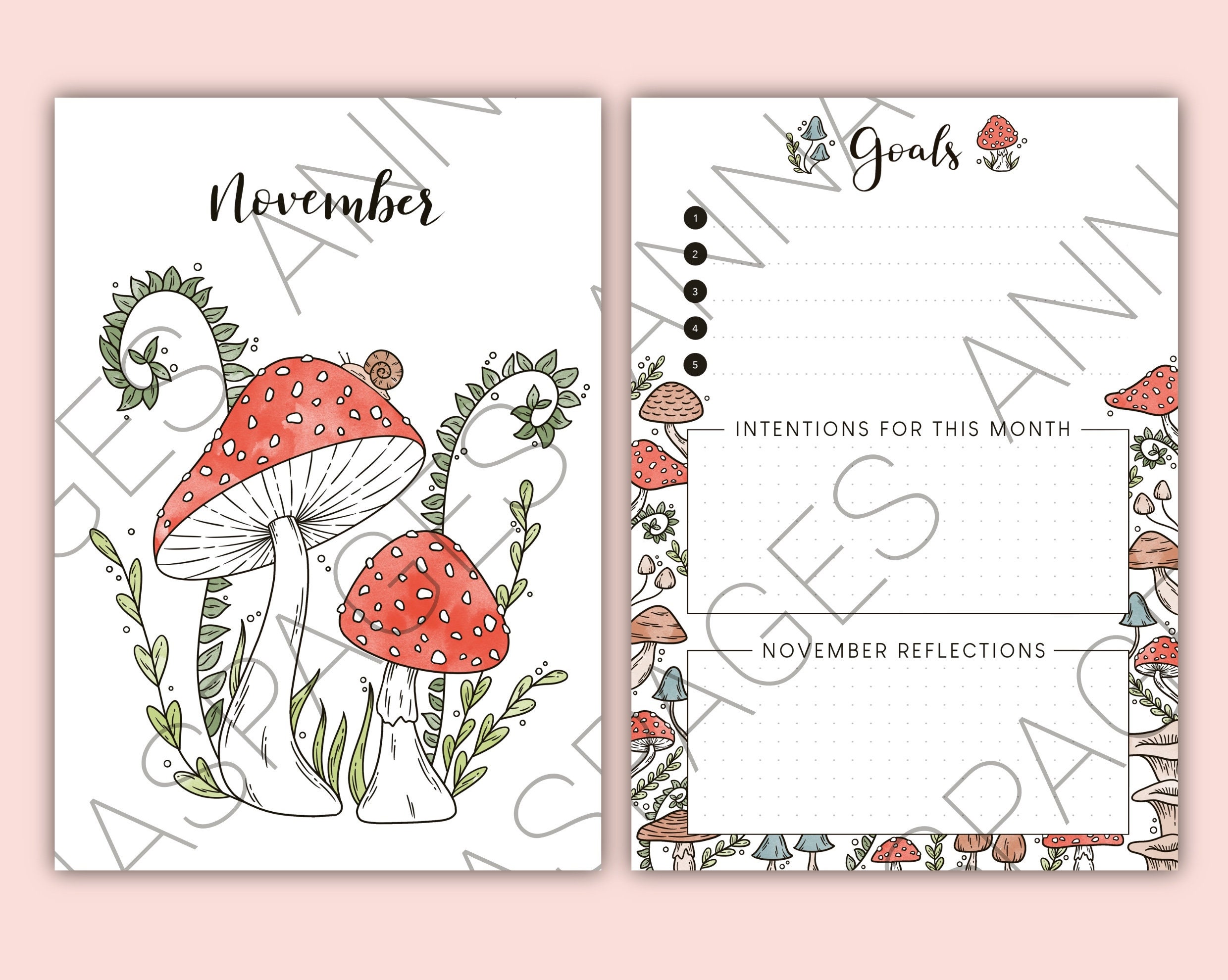 12 Page November 2024 Dot Journal Planner Kit | Mushroom Theme ...