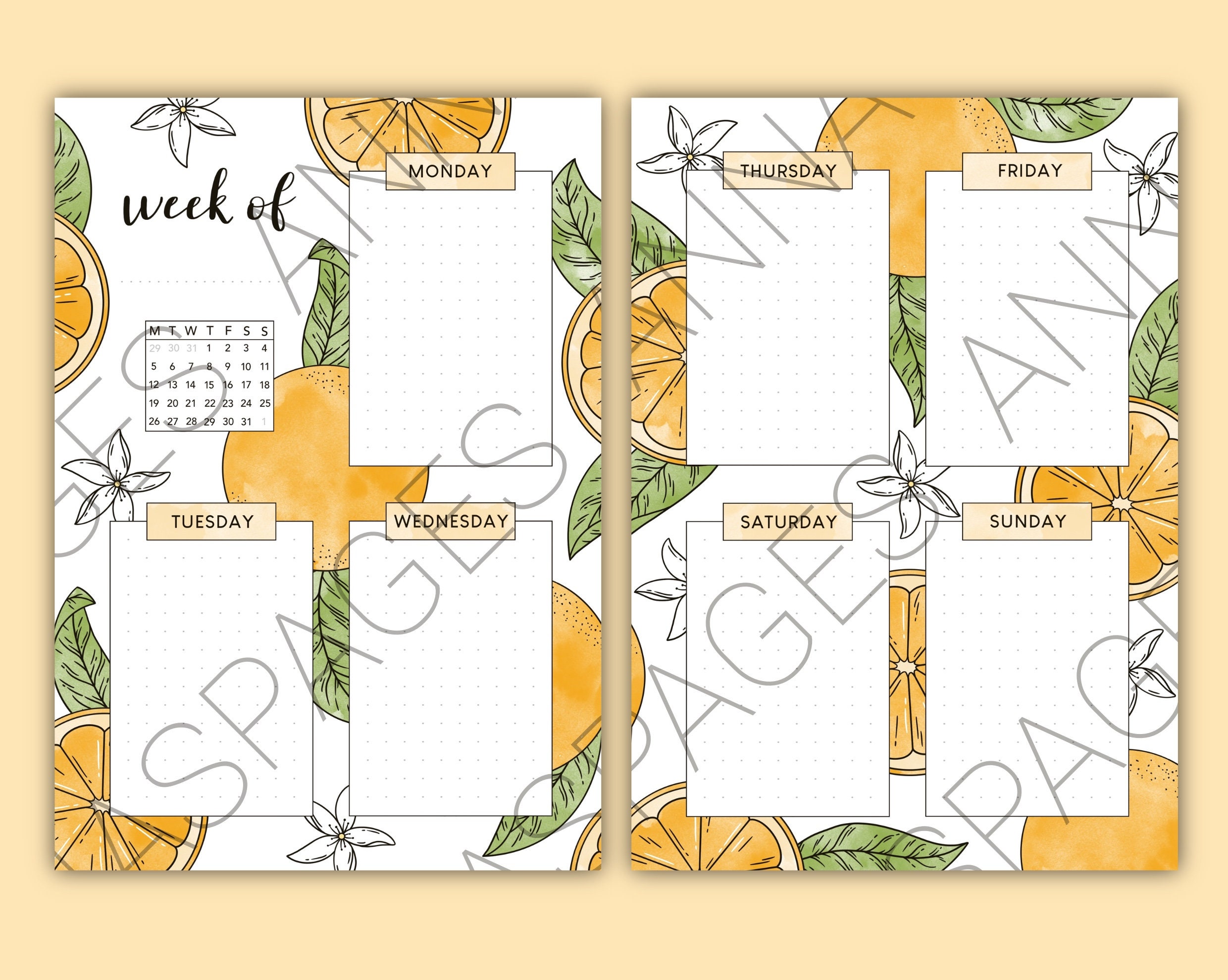 12 Page August 2024 Dot Journal Planner Kit Oranges Theme Calendar ...