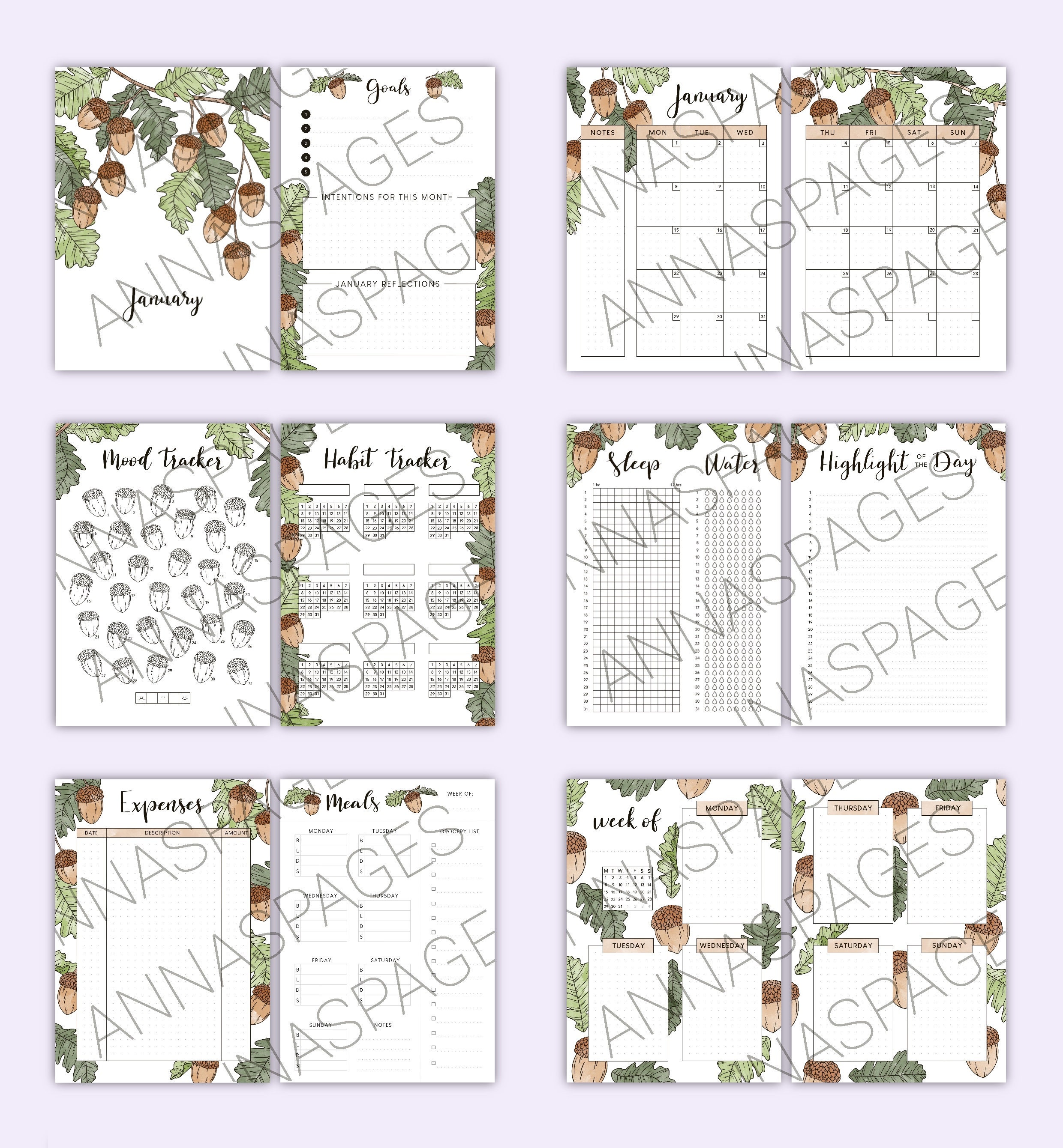 144 Page 2024 Dot Journal Planner Kit Digital 12 Themed Months Calendar ...