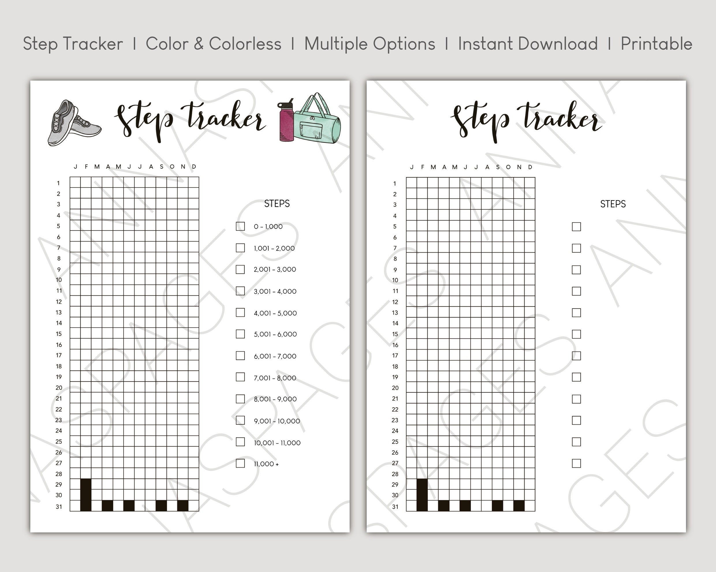 Yearly Step Tracker Dot Journal Color & Colorless, Multiple Options ...