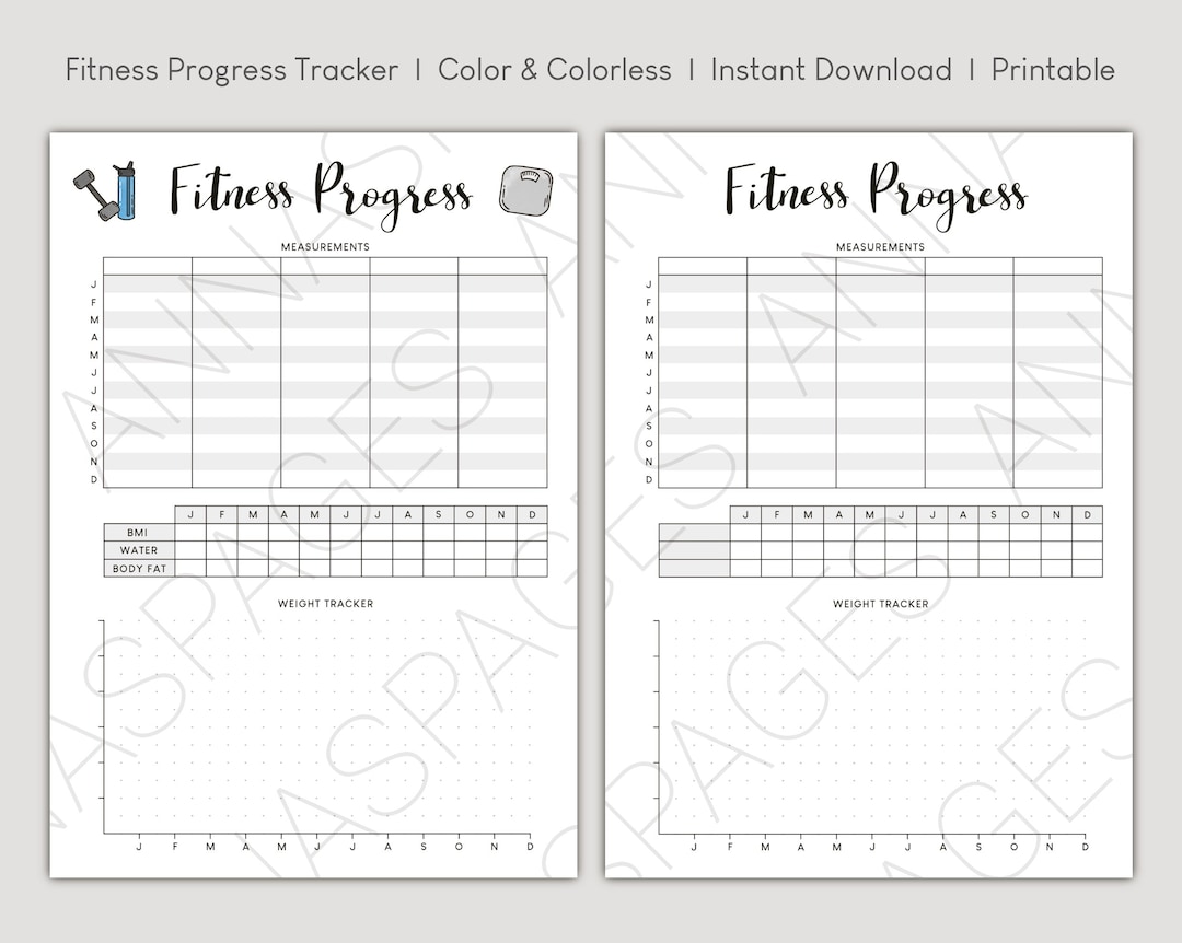 Yearly Fitness Progress Tracker | Dot Journal | Color & Colorless ...