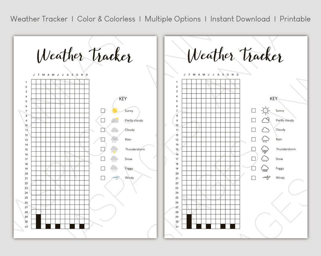 Yearly Weather Tracker | Dot Journal | Color & Colorless, Multiple ...
