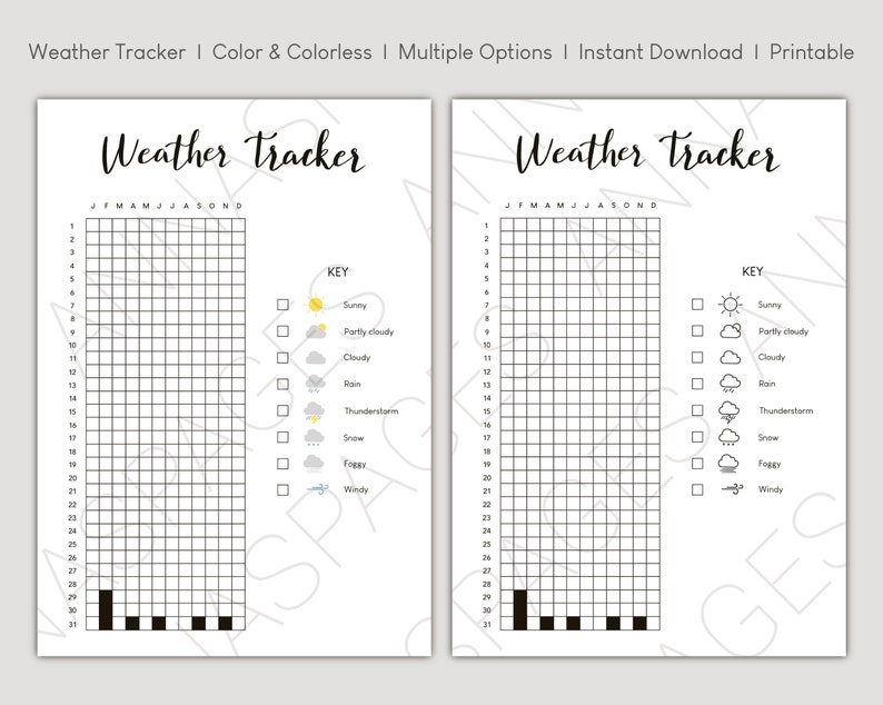Yearly Weather Tracker | Dot Journal | Color & Colorless, Multiple ...