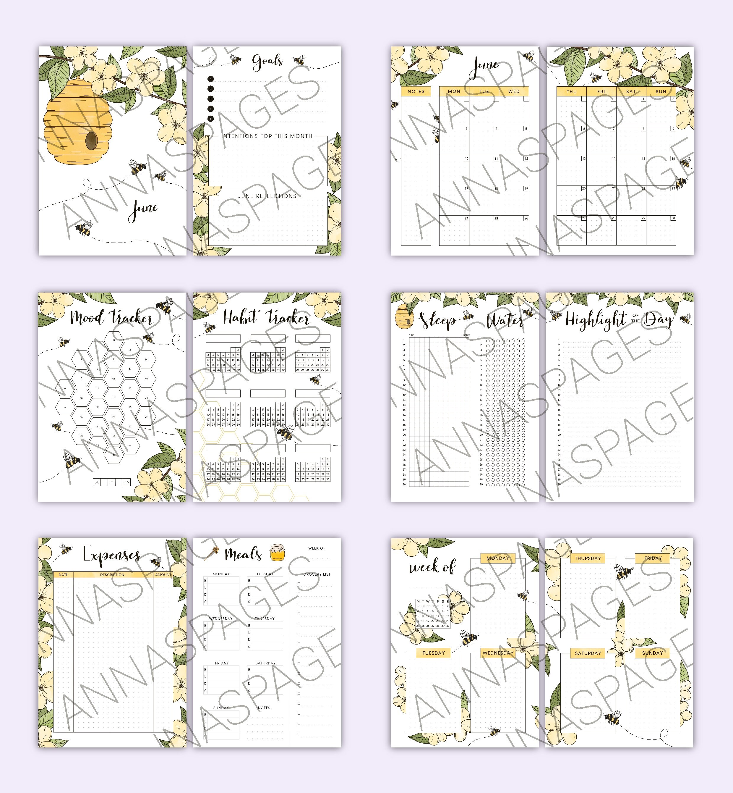 144 Page 2024 Dot Journal Planner Kit Digital 12 Themed Months Calendar ...