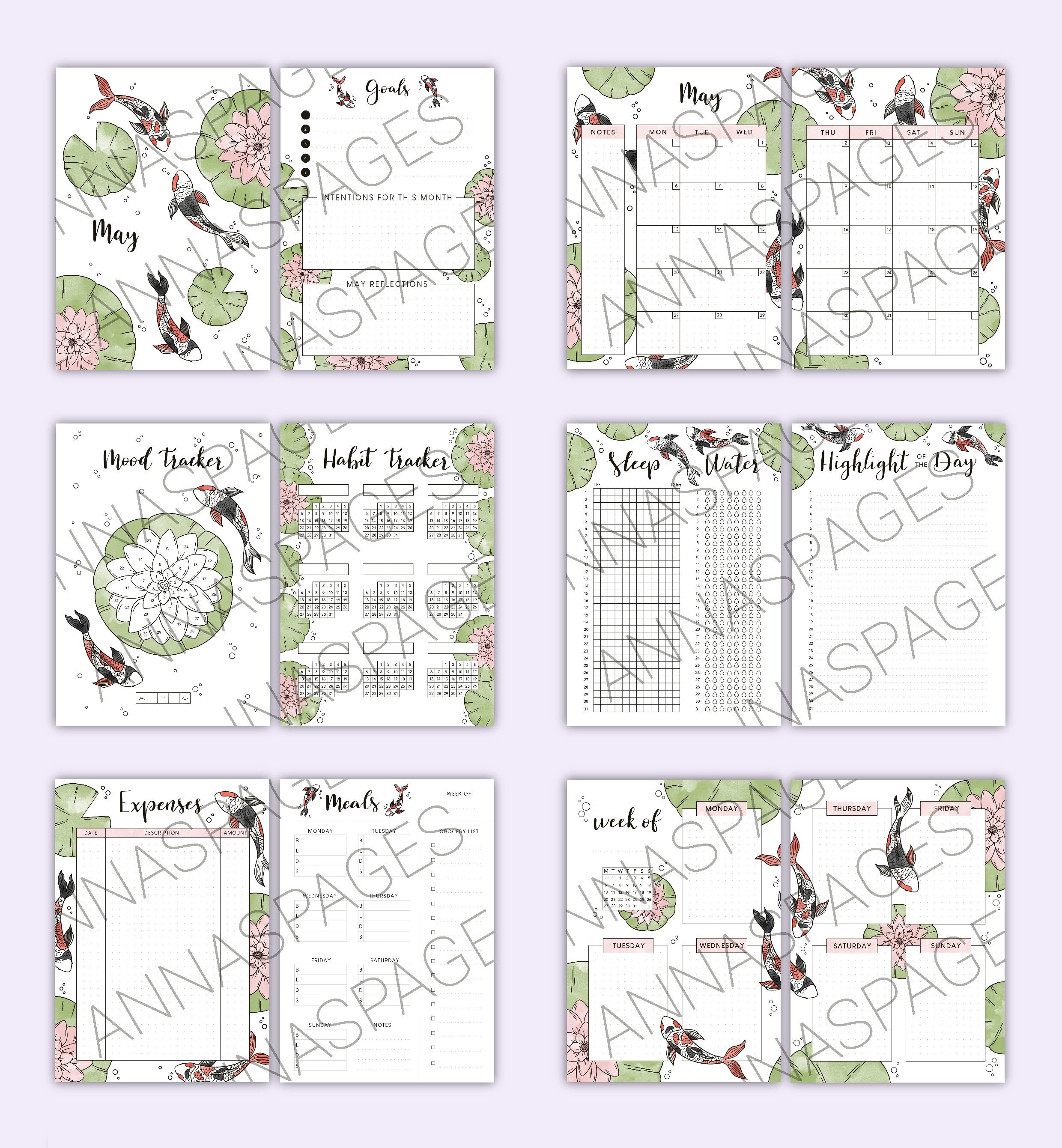 144 Page 2024 Dot Journal Planner Kit Digital 12 Themed Months Calendar ...
