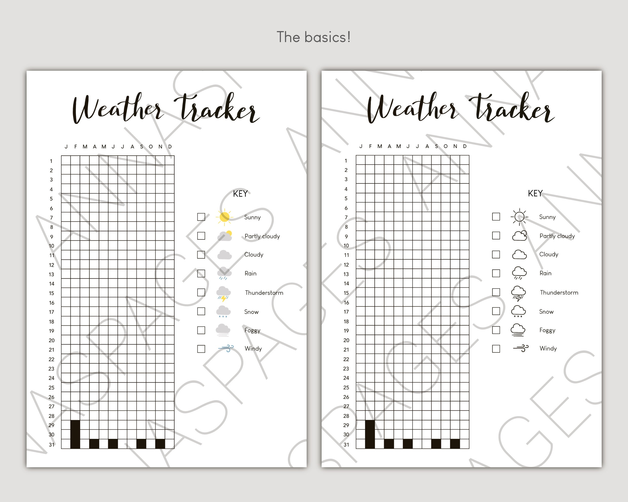 Yearly Weather Tracker | Dot Journal | Color & Colorless, Multiple ...