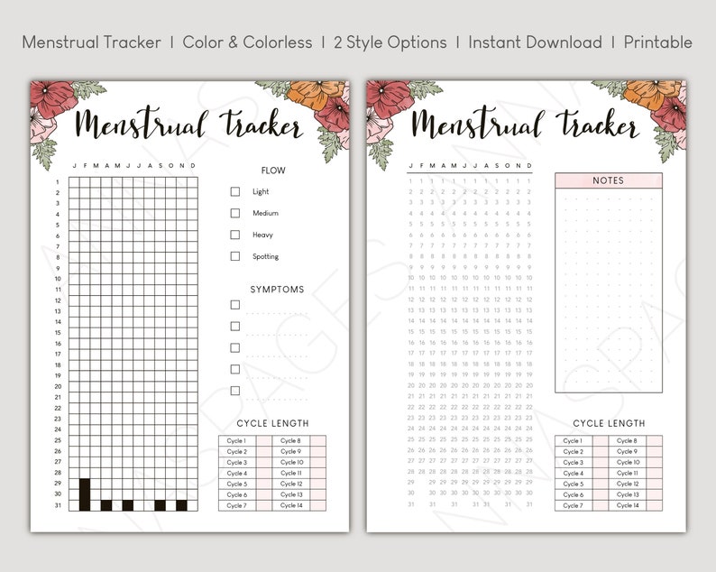 Yearly Menstrual Period Tracker Dot Journal Color & - Etsy