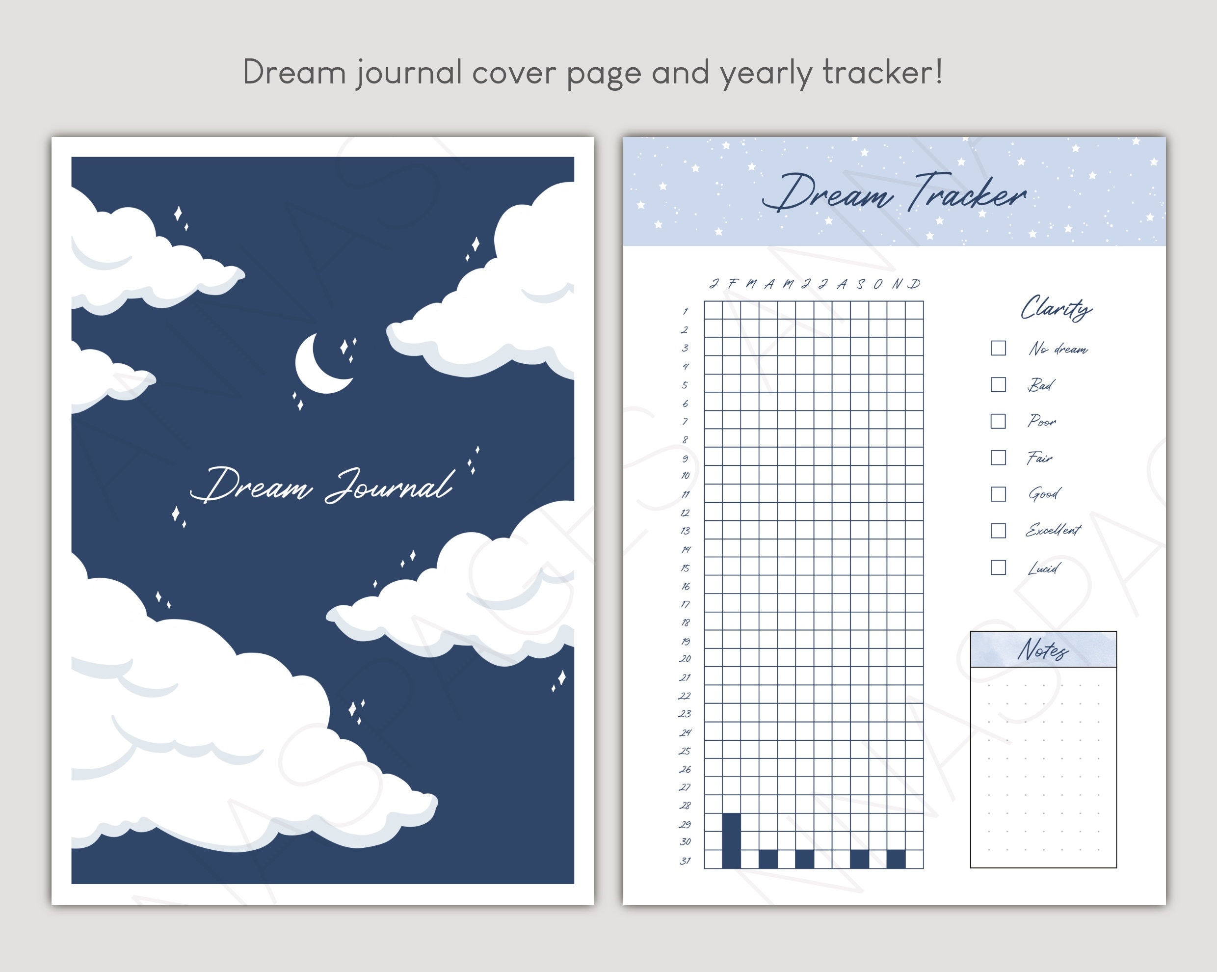 Dream Journal Dot Journal Cover Page, Tracker, Dream Log, Entry ...
