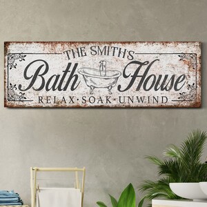 Custom Bath House Sign, Personalized Bathroom Wall Art With Family Name ...