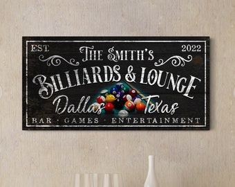 Personalized Billiards Sign Modern Farmhouse Wall Decor Last Name Pool ...