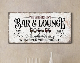 Personalized Bar & Lounge Sign, Home Bar Sign, Rustic Pub Decor, Family ...