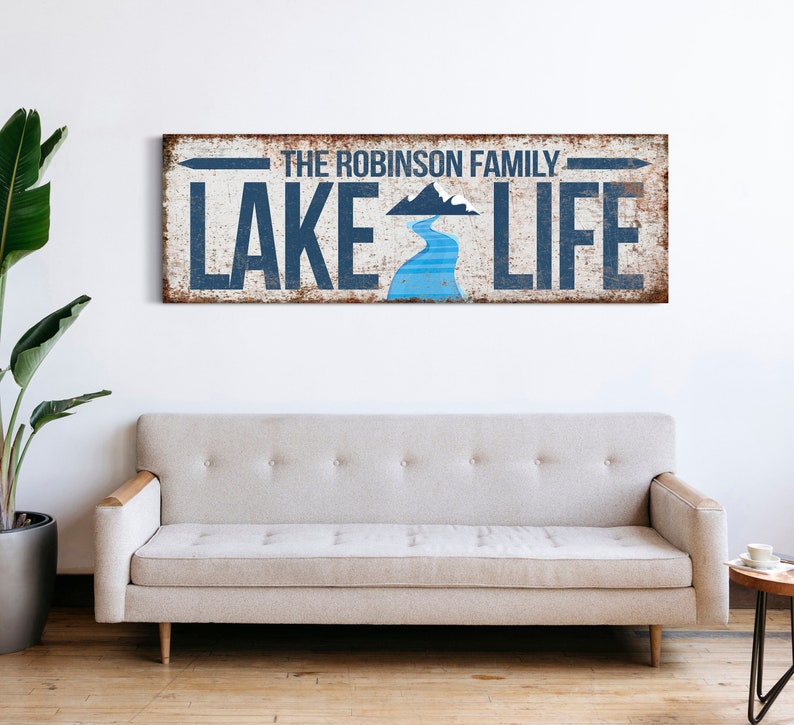 Personalized Lake Life Sign, Custom Family Lake House Wall Art, Rustic ...