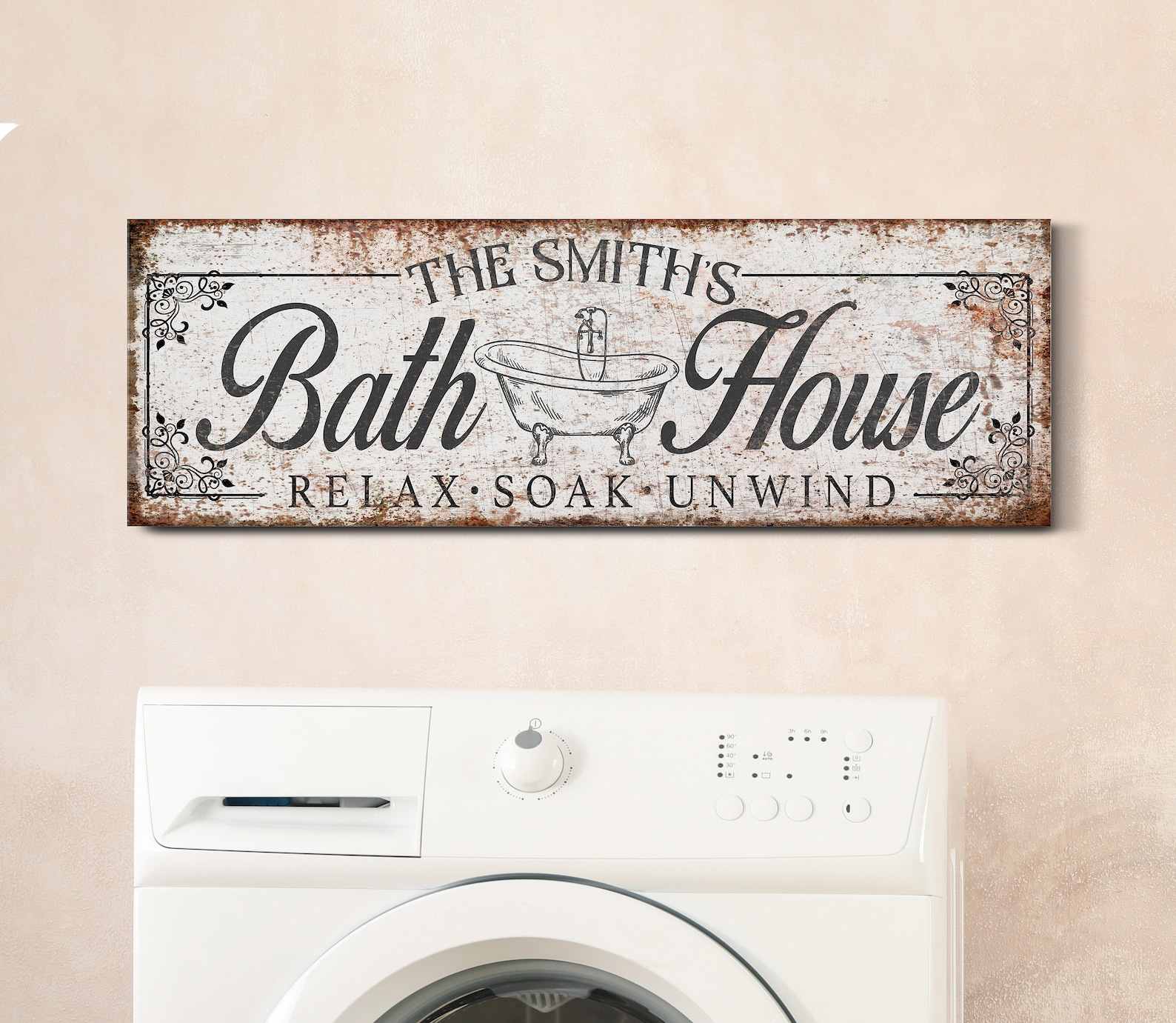 Custom Bath House Sign, Personalized Bathroom Wall Art With Family Name ...