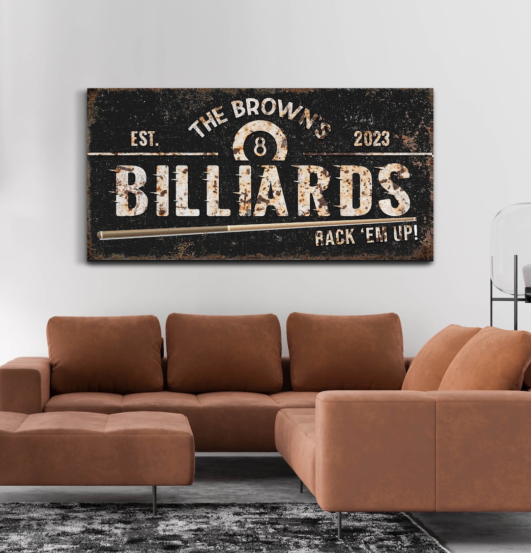Personalized Billiards Sign, Custom Last Name Pool Hall Wall Art, Man ...