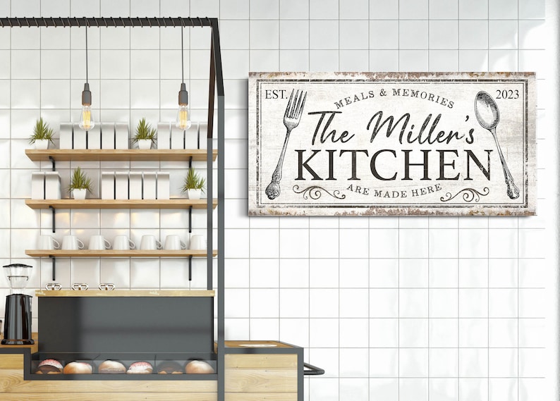 Personalized Family Kitchen Sign, Custom Kitchen Wall Decor, Modern ...