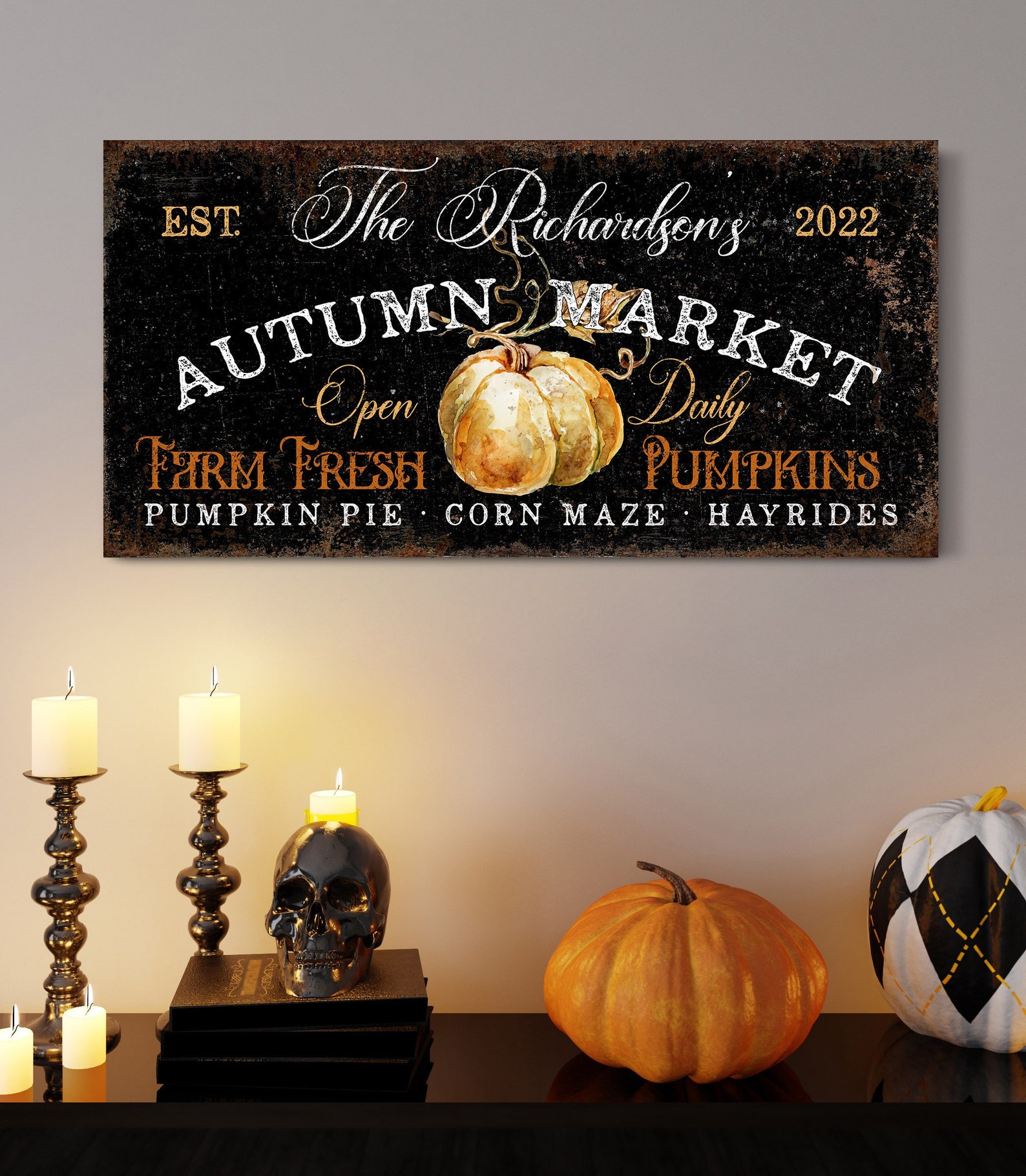 Custom Autumn Market Sign With Family Name Fall Wall Decor - Etsy