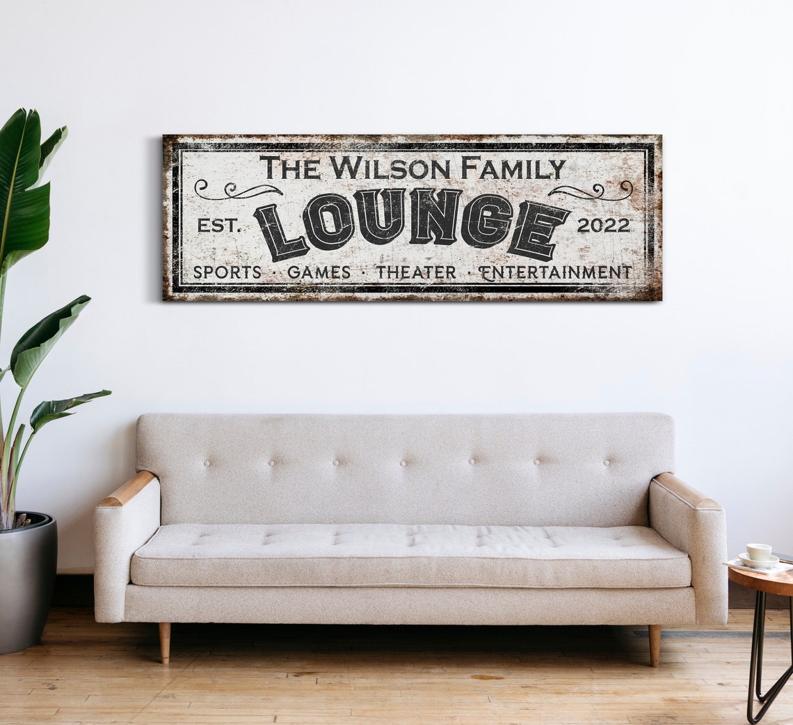 Custom Lounge Sign With Family Name Basement Wall Decor Family Room ...