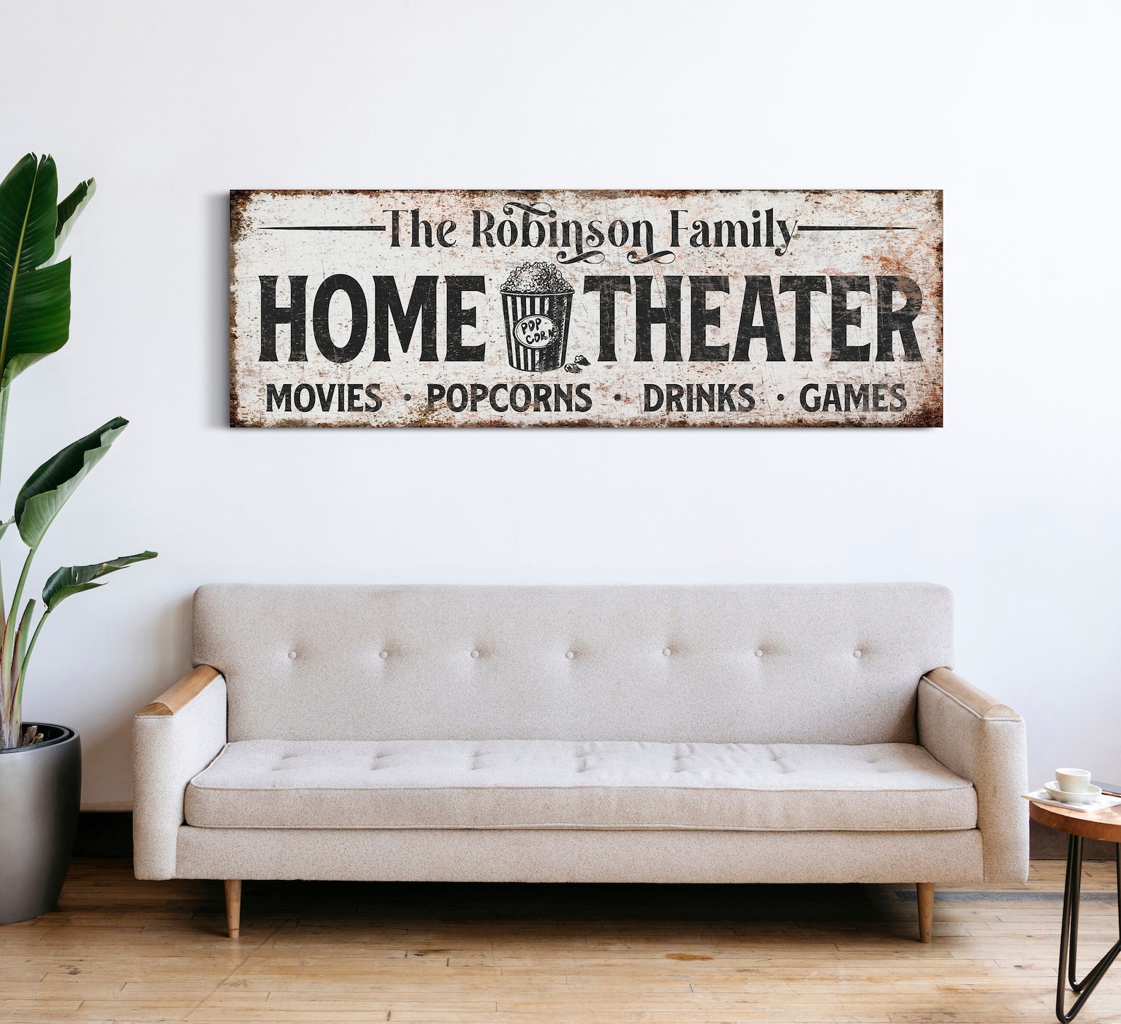 Custom Home Theater Sign, Personalized Canvas Sign, Living Room Wall ...